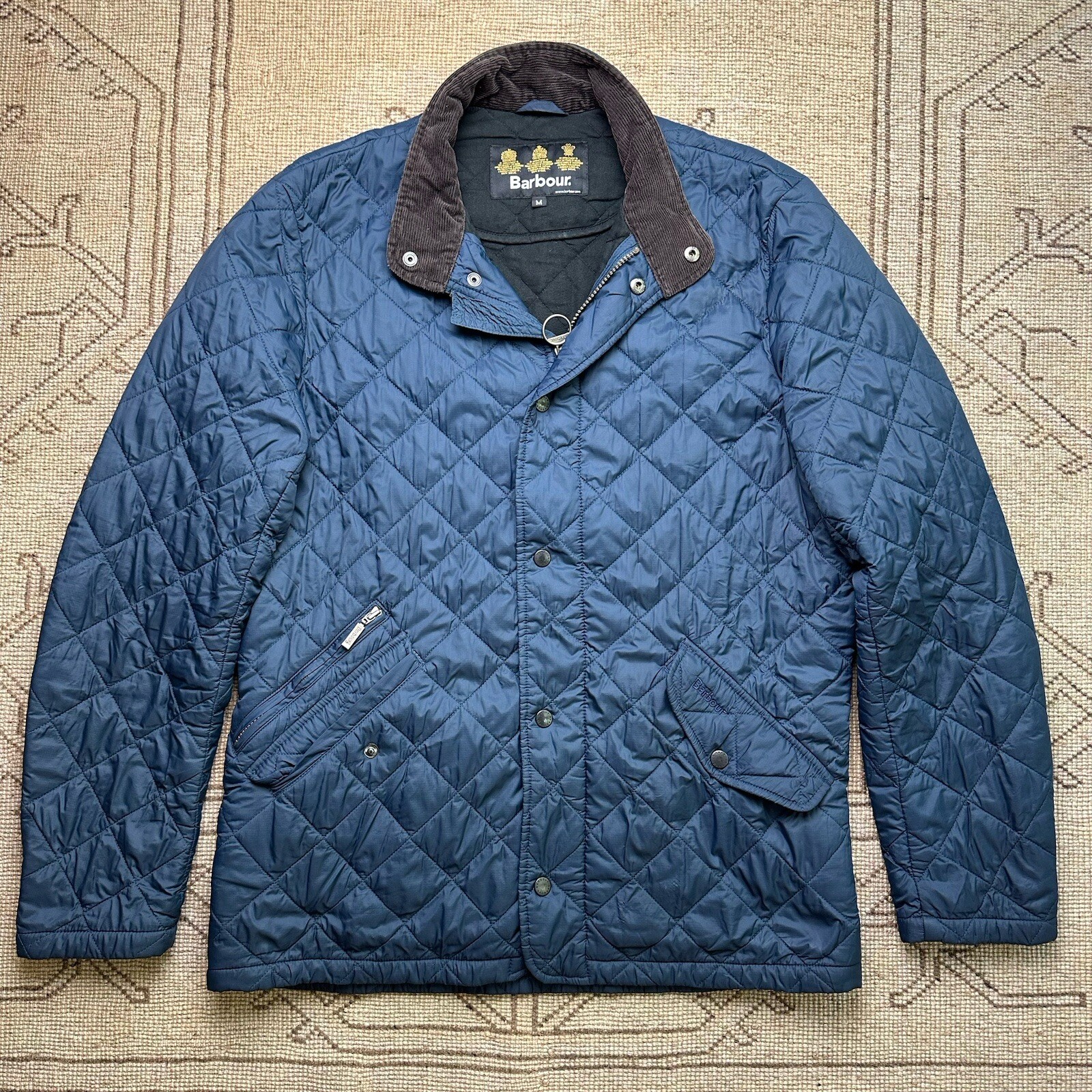 Barbour Quilted Navy Blue Chelsea Jacket Size Medium - Gem