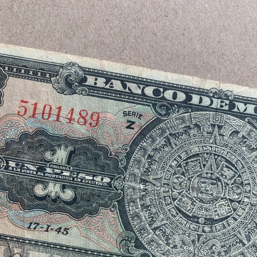 Z Seies 1945 MEXICO 1 Peso BANKNOTE AZTEC CALENDAR Mexican Currency ...