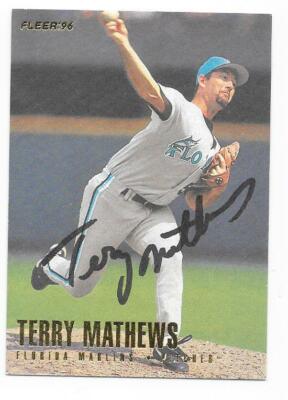 TERRY MATHEWS 1996 FLEER AUTOGRAPHED SIGNED # 389 FLORIDA MARLINS ...