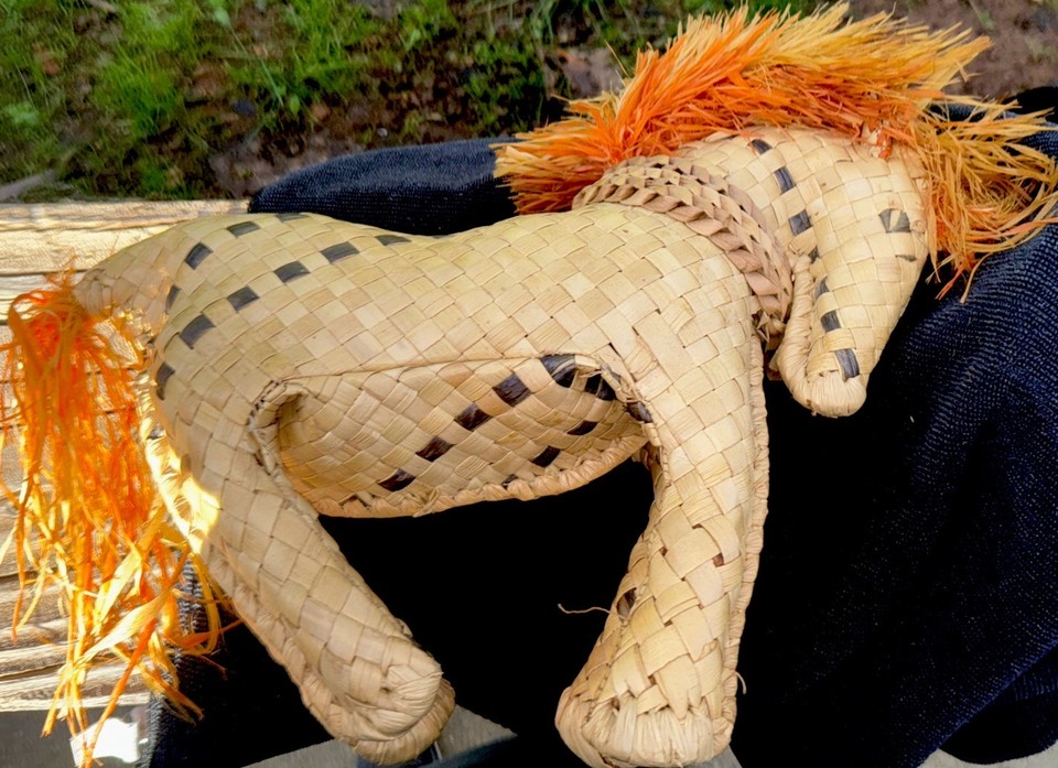 Vintage Mexican Folk Art Rattan Hand Woven Braided Straw Horse Donkey ...