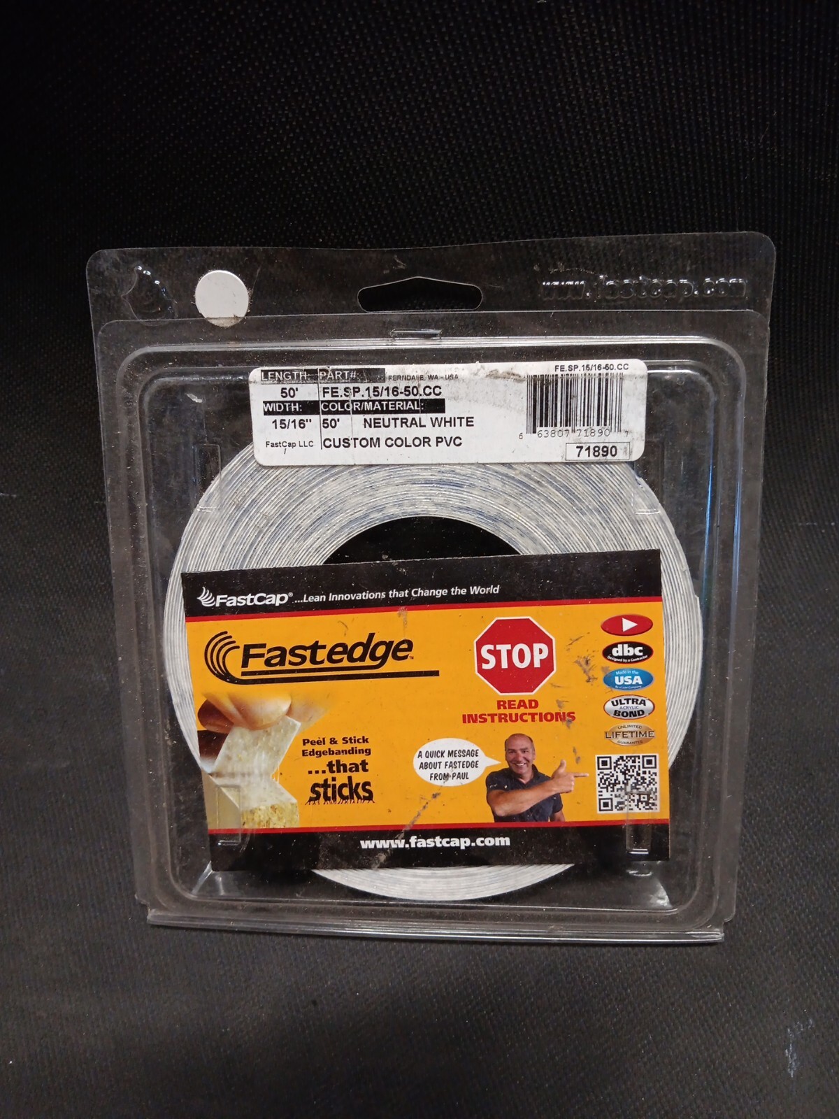 FastCap FastEdge Peel & Stick Edge Tape 50' Roll White Edgebanding for ...