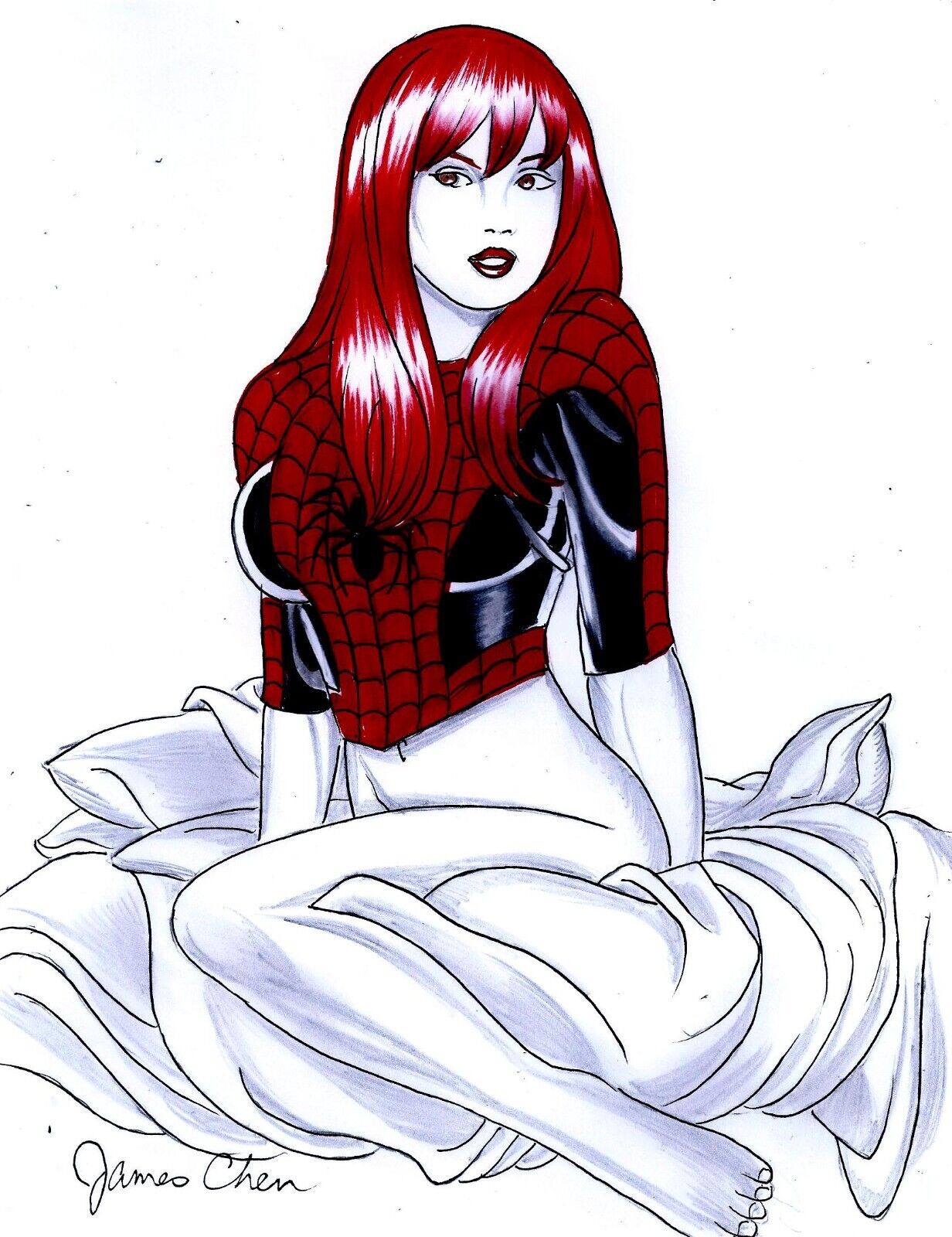 Mary Jane Watson Spider Man Original Comic Art Color Sketch On Card