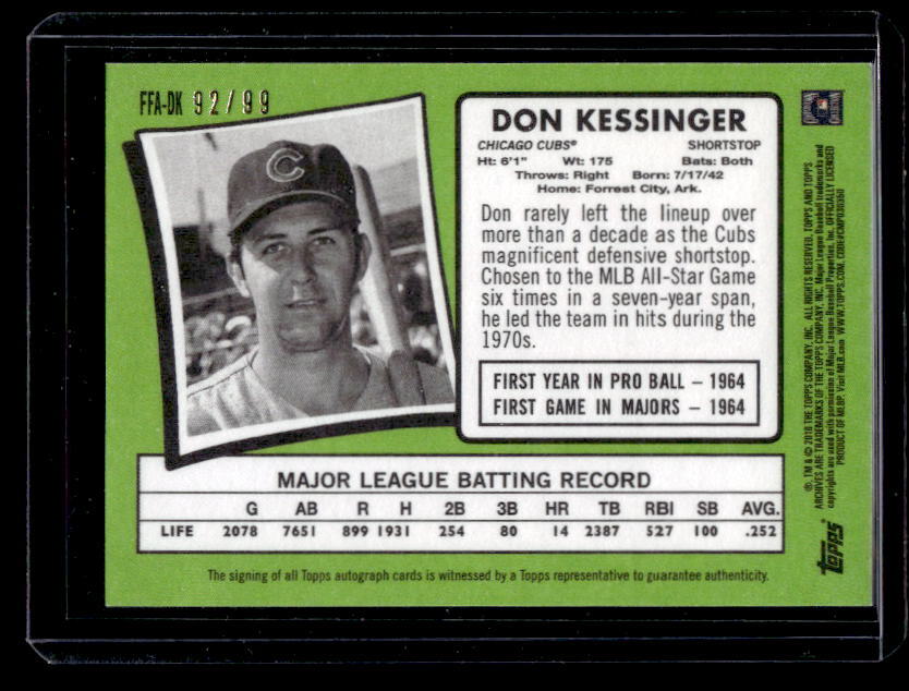 2018 Topps Archives Don Kessinger Silver Autograph #FFA-DK | eBay