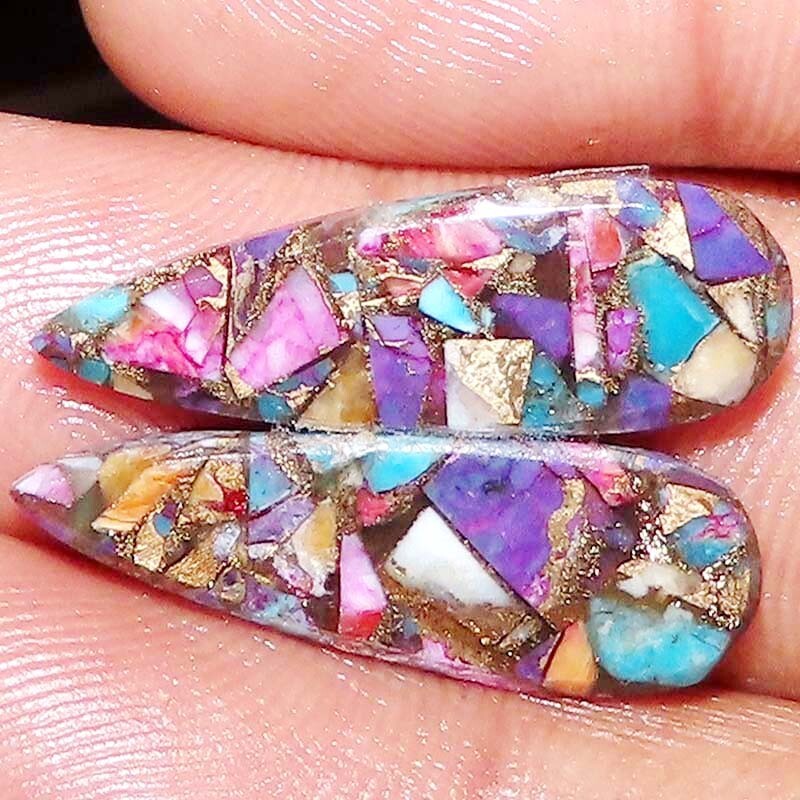 Copper Multi Color Turquoise 14.00 Ct Green Purple Blue Pair PEAR ...