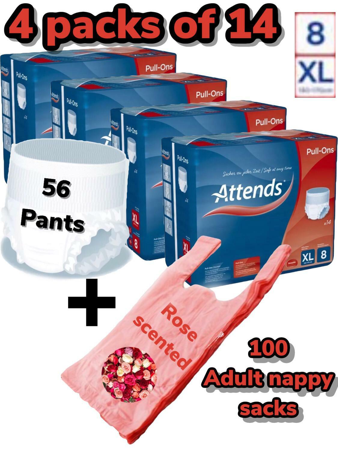 Attends Pull Ons 8 EXTRA LARGE 4 Packs Of 14 Adult Nappies Pants XL ...