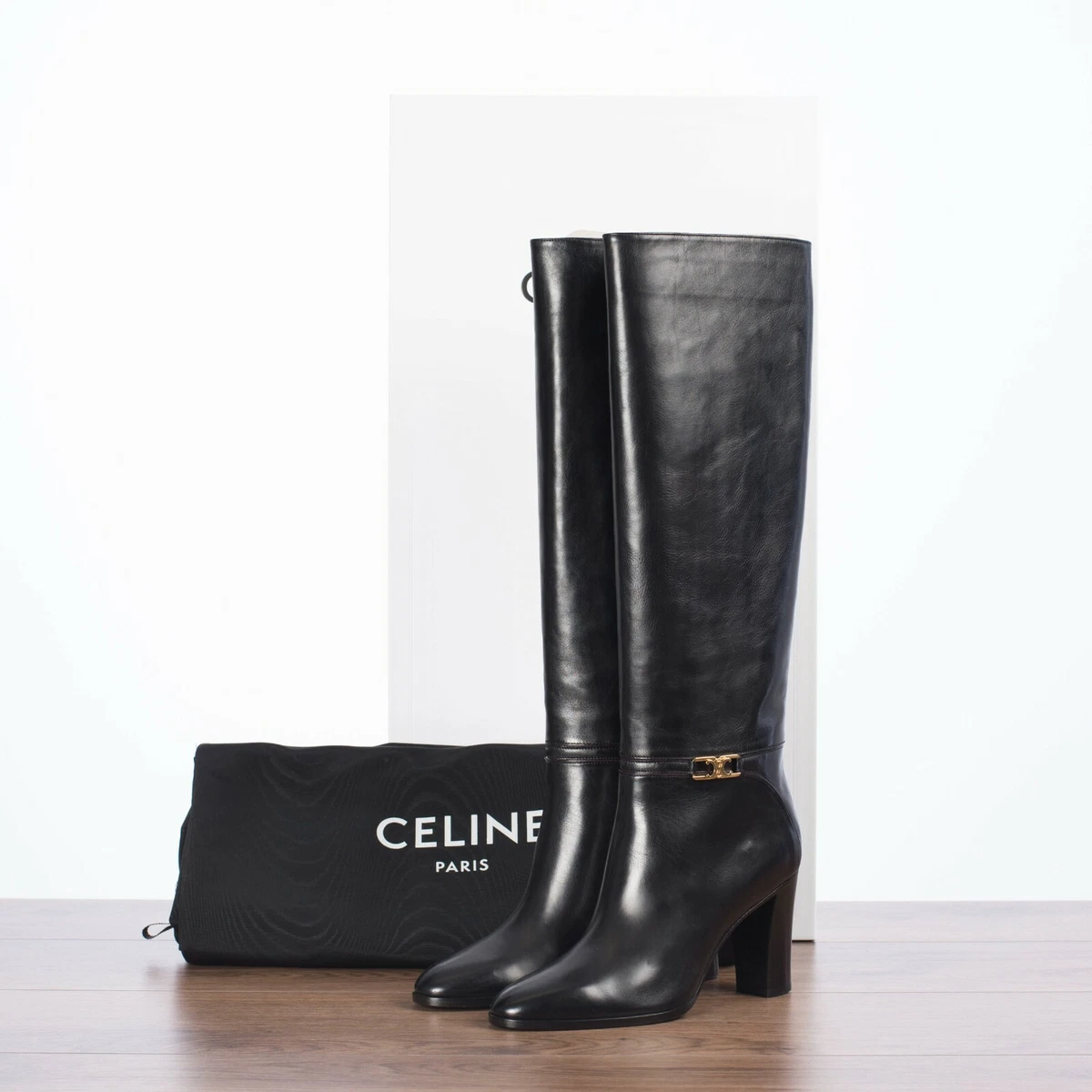 Celine Claude Boot - Leather Knee high tradechronicle.com