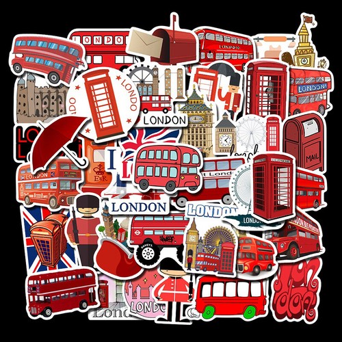 50pcs Travelling London Red Buses Sticker Diy Skateboard Luggage Phone ...