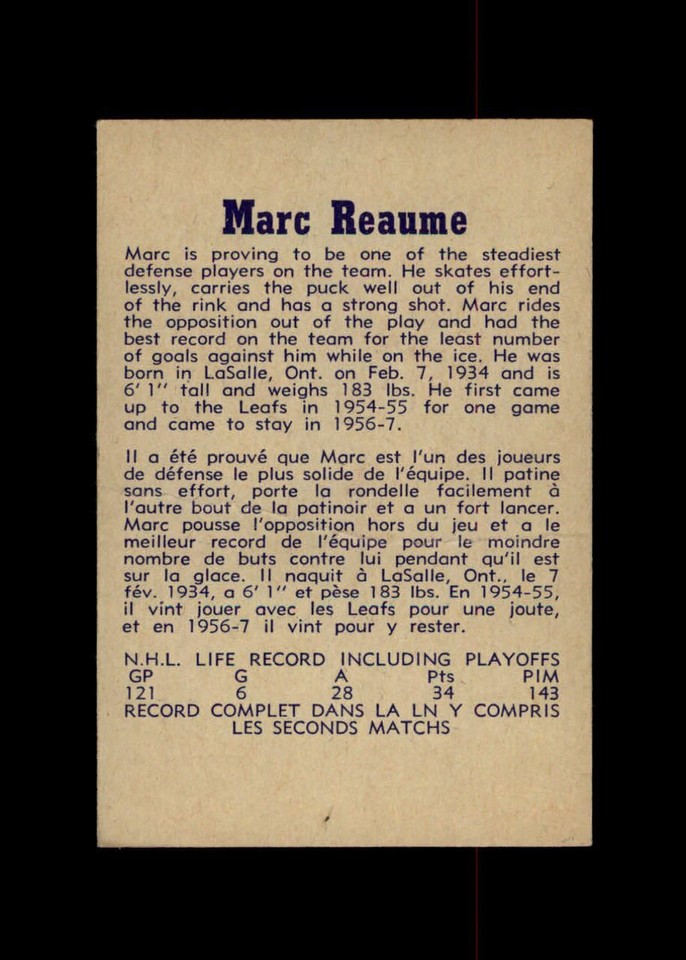 1957 MARC REAUME PARKHURST #12 MAPLE LEAFS GOOD *2025 | eBay