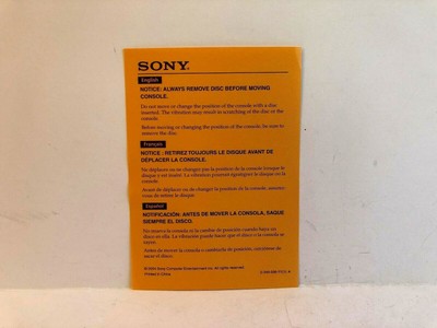 Sony PS2 Notice Paper Remove game Before Moving 2004 2-349-596-11(1 ...