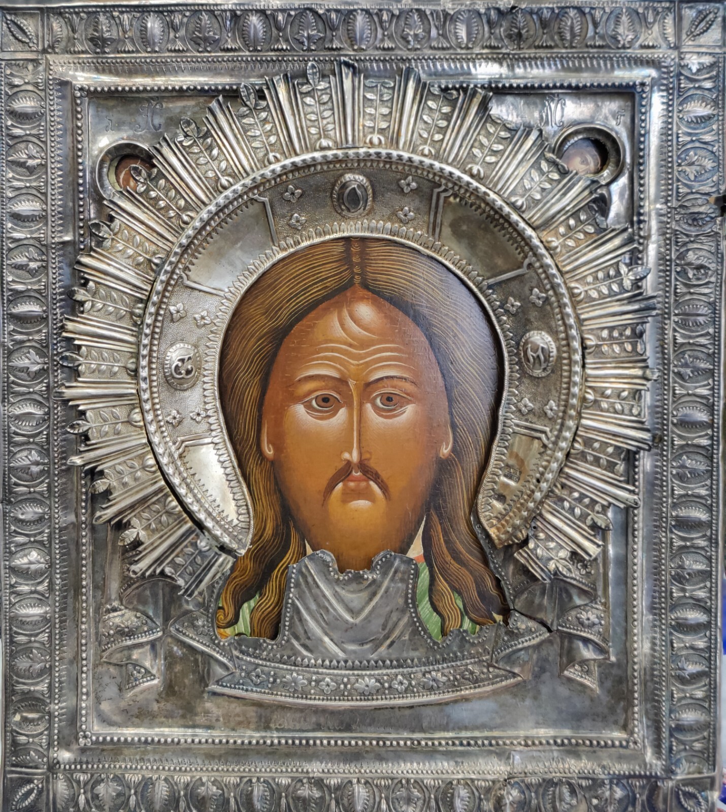 ANTIQUE 18c 84 SILVER RUSSIAN ICON OF CHRIST " NOT MADE BY HANDS ...