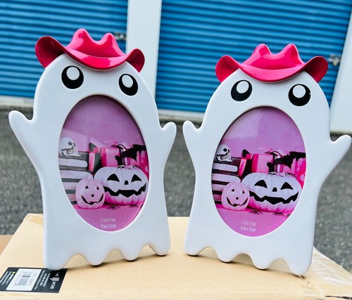 Isaac Jacobs Ghost Pink Cowboy Hat Picture Frame Halloween Decor - Set ...