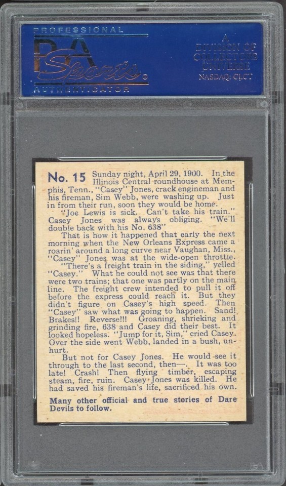 1933 R39 N. Chicle Dare Devils #15 CASEY JONES Locomotive Engineer (PSA ...
