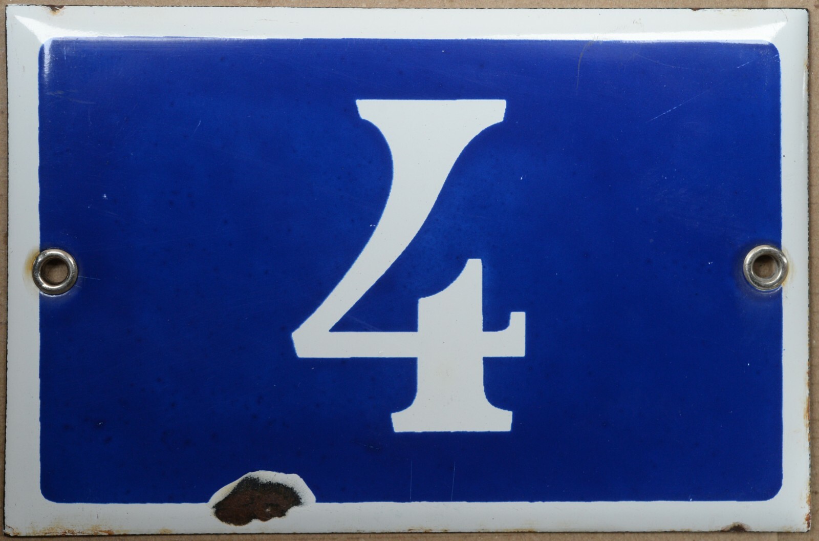 Old blue French house number 4 B BIS door gate plate steel enamel sign ...
