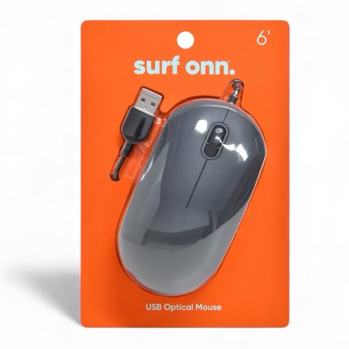 Surf ONN Optical Mouse Wired USB Scroll Wheel 3 Button Grey 6' Plug and ...