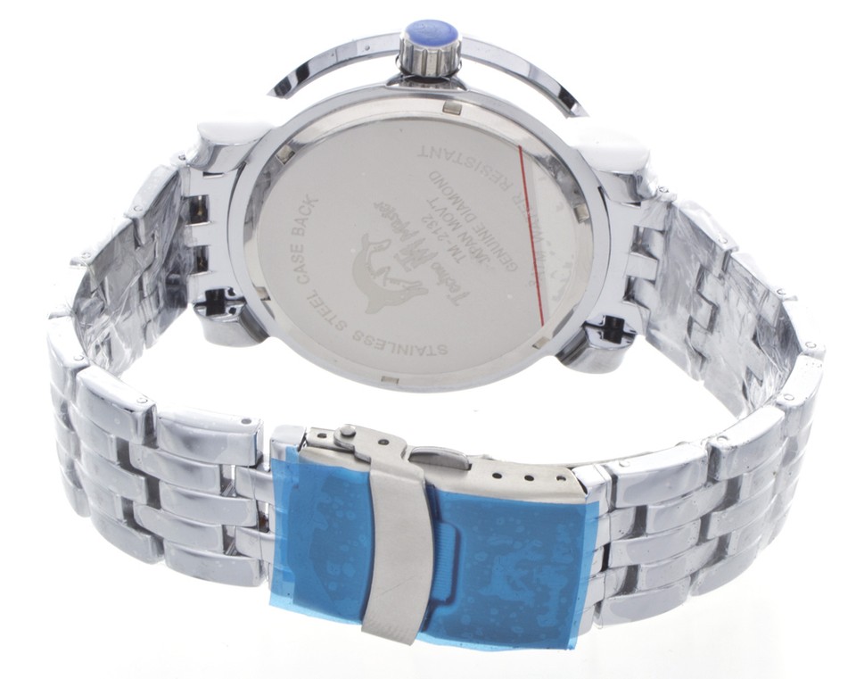 Techno Master Mens Black Dial Stainless Steel Bracelet Diamond Watch TM ...