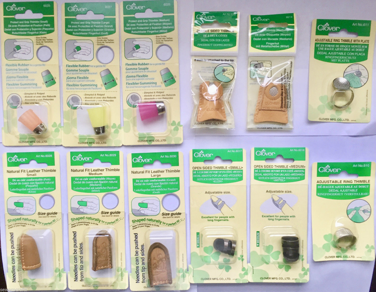 Clover Premium Leather Thimbles - Metal - Protect & Grip - Open Sided ...