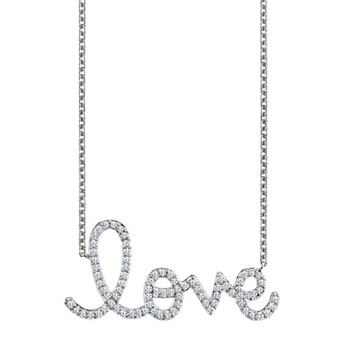 14k White Gold Plated Silver Moissanite Diamond Love Script Pendant ...
