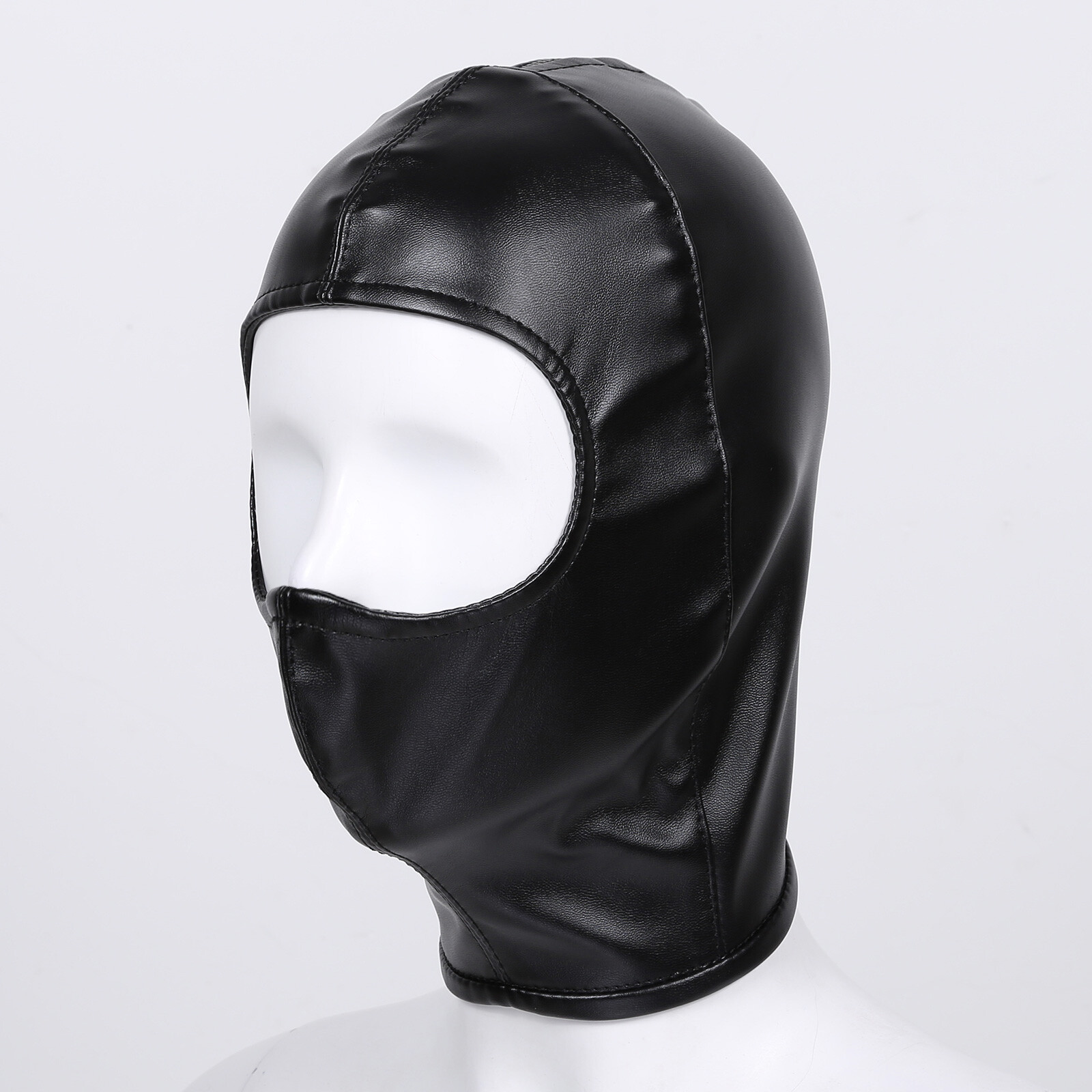 PU Leather Open Face Mask Hood Head Harness Mask open mouth plug gag ...
