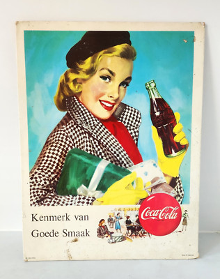 VINTAGE COCA COLA BELGIUM DUTCH BOTTLE ADVERTISING CARDBOARD SIGN RARE ...