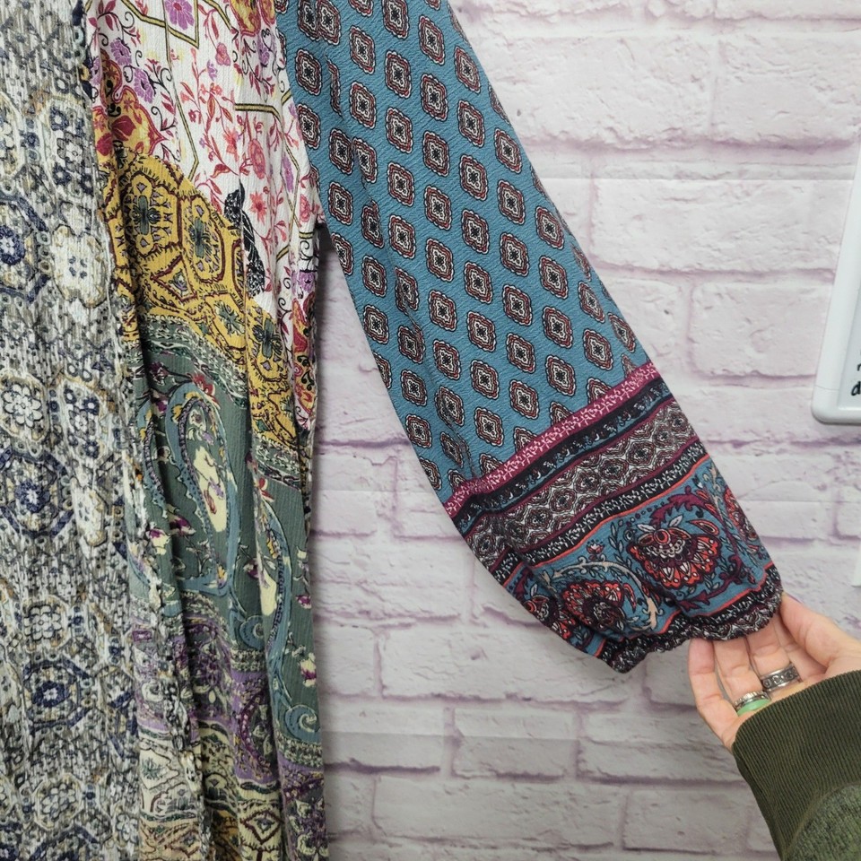 GiGio Open Front Floral Kimono Cardigan Womens L Hippie Boho Duster ...