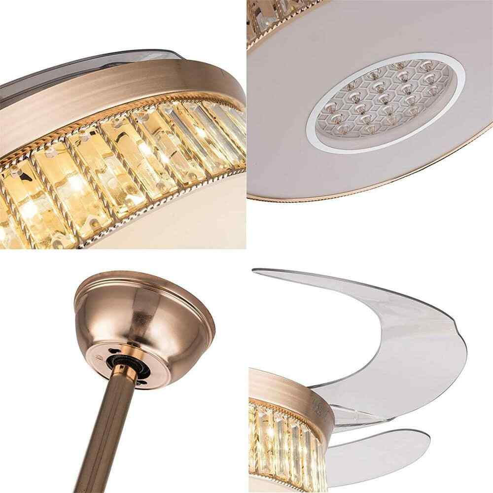 OUKANING 42 in. Modern LED Gold 3-Color Change Crystal Lampshade ...