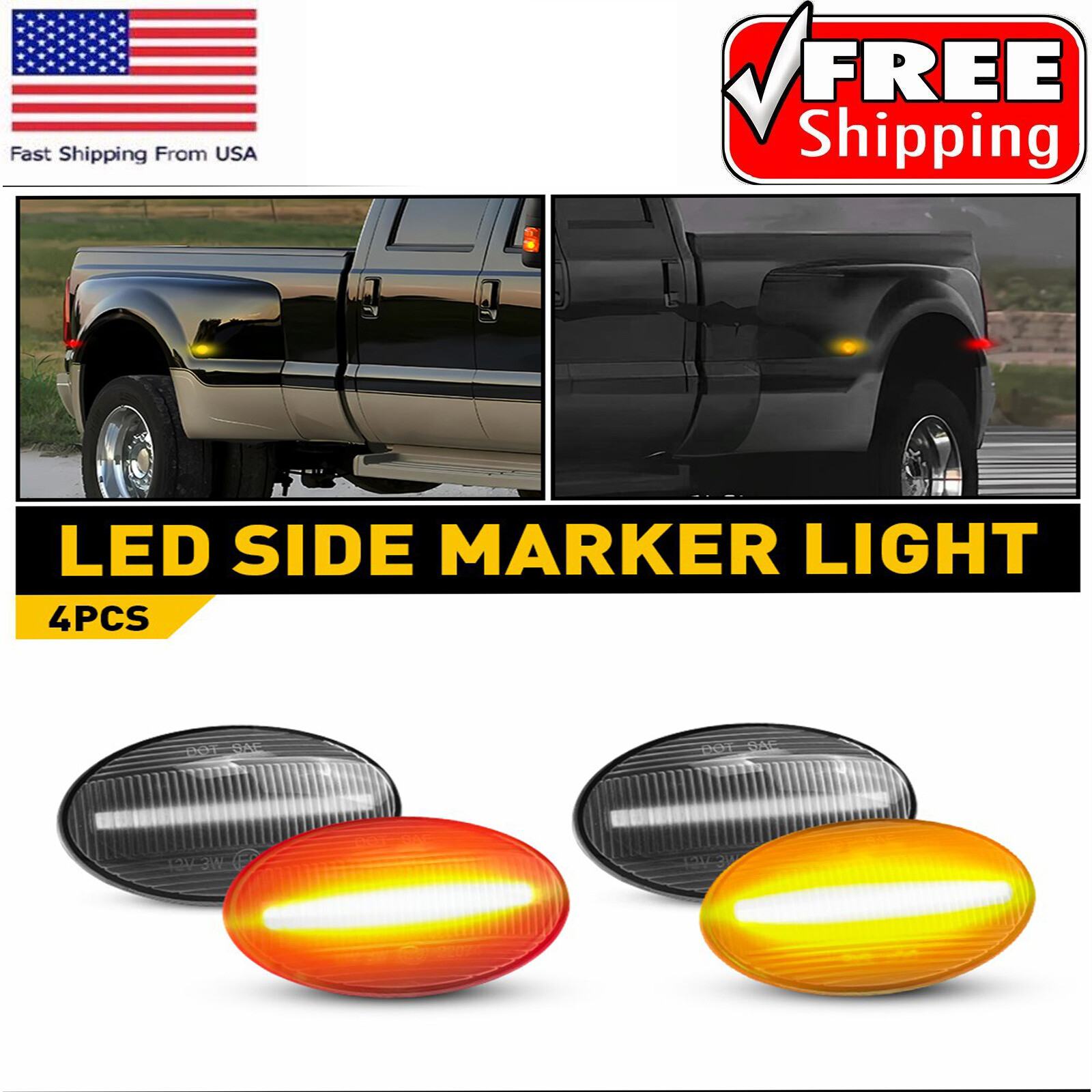 For 1999-2010 Ford F350 F450 Dually Bed LED Side Fender Marker Lights ...