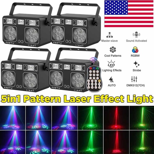 5in1 DMX RGBW Pattern Wash Laser Light Strobe Stage Lighting DJ Disco ...