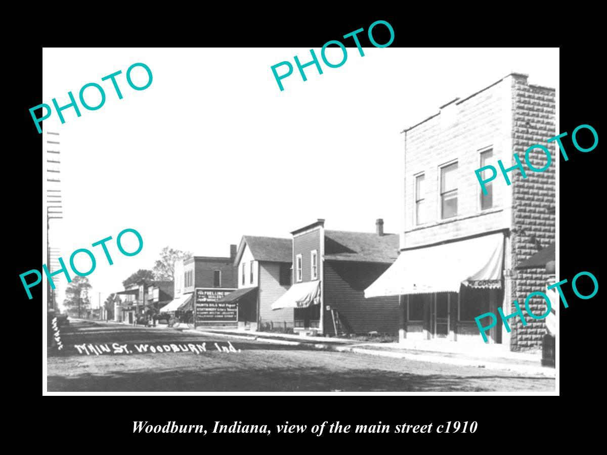 OLD POSTCARD SIZE PHOTO OF WOODBURN INDIANA VIEW OF THE MAIN STREET ...