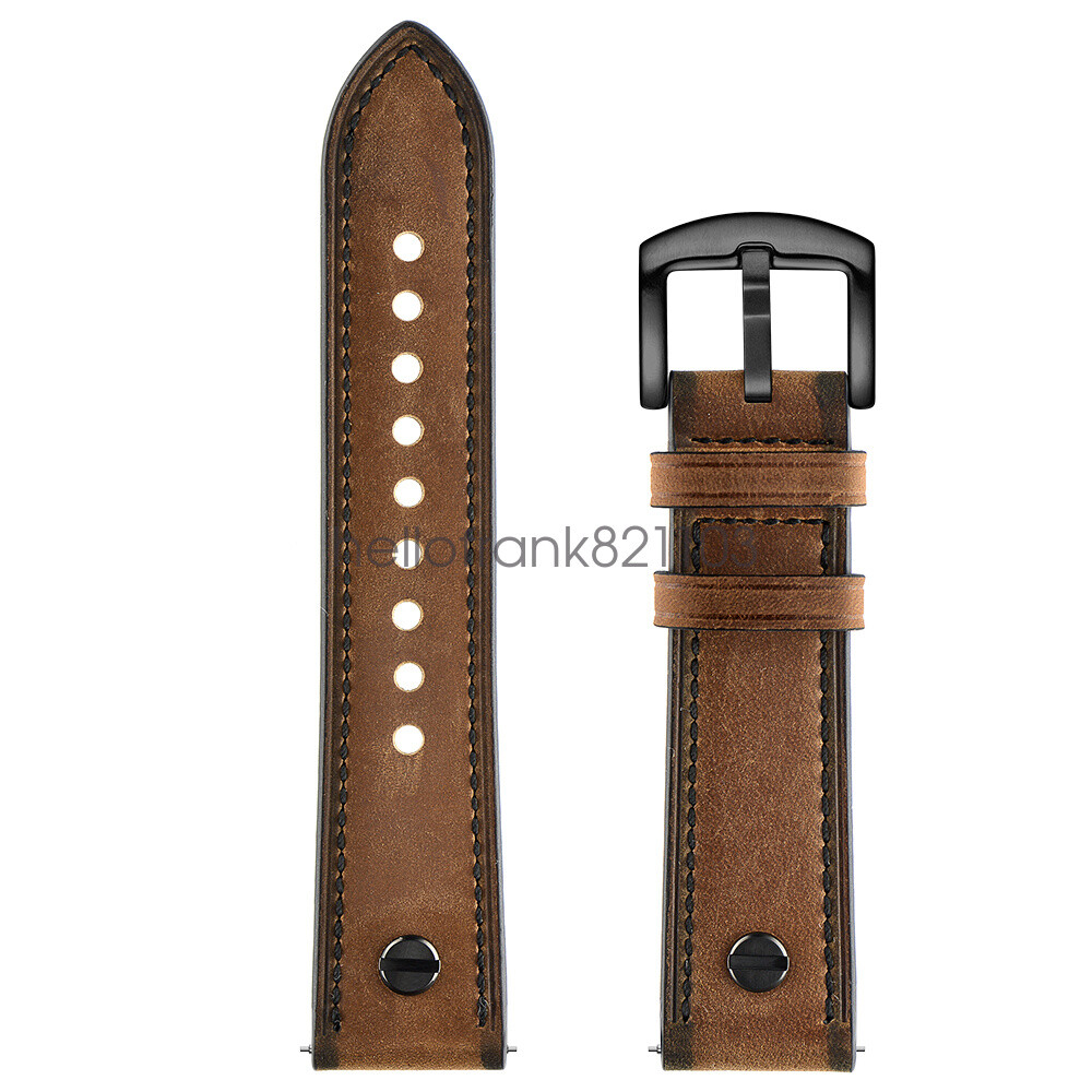 20mm 22mm 24mm Genuine Leather W/ Rivet Watch Band Strap Universal ...
