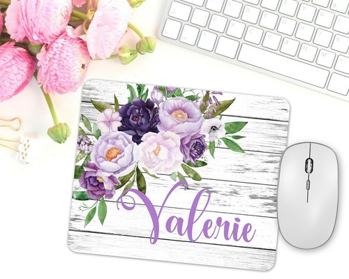 Purple Floral Personalized Mouse Pad Office Desk Gifts For Women Desk ...