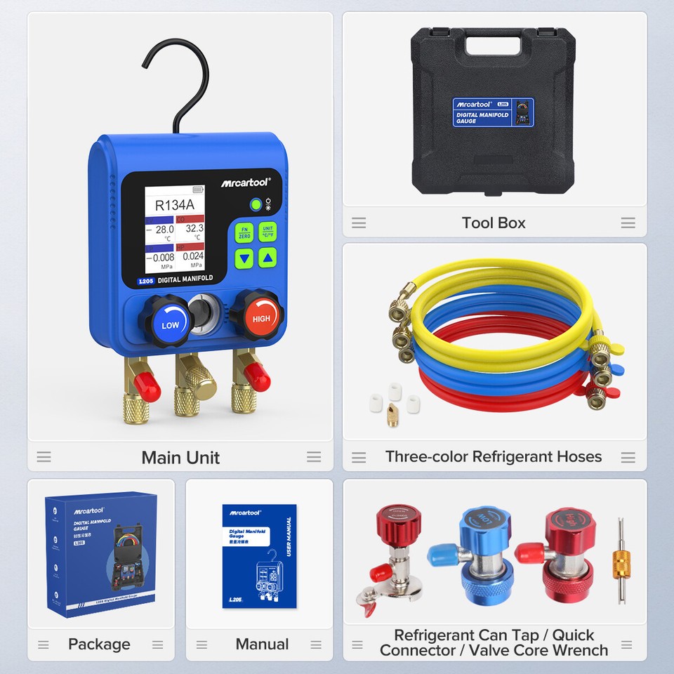 Digital AC Manifold Gauge Set with 92 Refrigerant Data Dual Pressure ...
