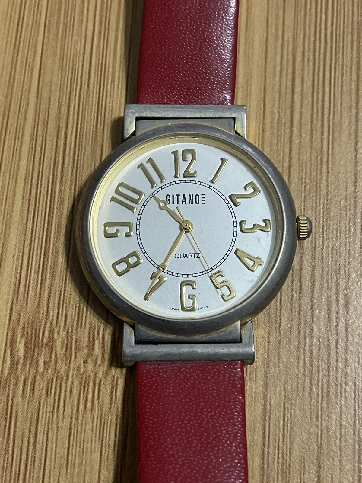 Gitano Vintage Large Ladies Watch Silver & Gold Dial On Red Leather ...