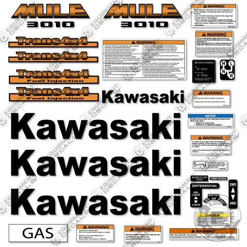 Fits Kawasaki Mule 3010 Decal Kit - Aftermarket 7 Year 3M Vinyl Kit ...