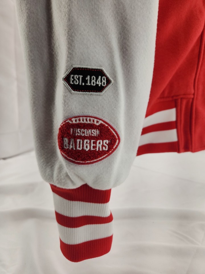 Women's Wisconsin Badgers Red/White Full-Zip Varsity Patchwork Jacket ...
