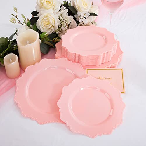 Disposable Plastic Plates Set Pink Party Plastic Plates 60 Pack 30 ...