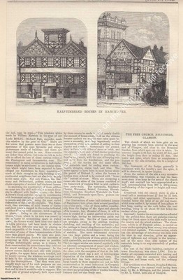 1864 : HALF-TIMBERED HOUSES IN MANCHESTER. AN ORIGINAL PAGE FROM THE ...
