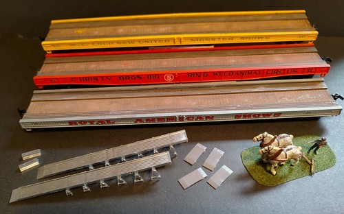 HO CIRCUS TRAIN WAGON Unloading - 3 Flat Cars, Run Ramps, Cross Over ...
