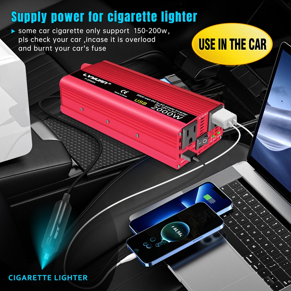 1000W 2000W Car DC 12V to AC 110V 120V Power Inverter Converter with ...