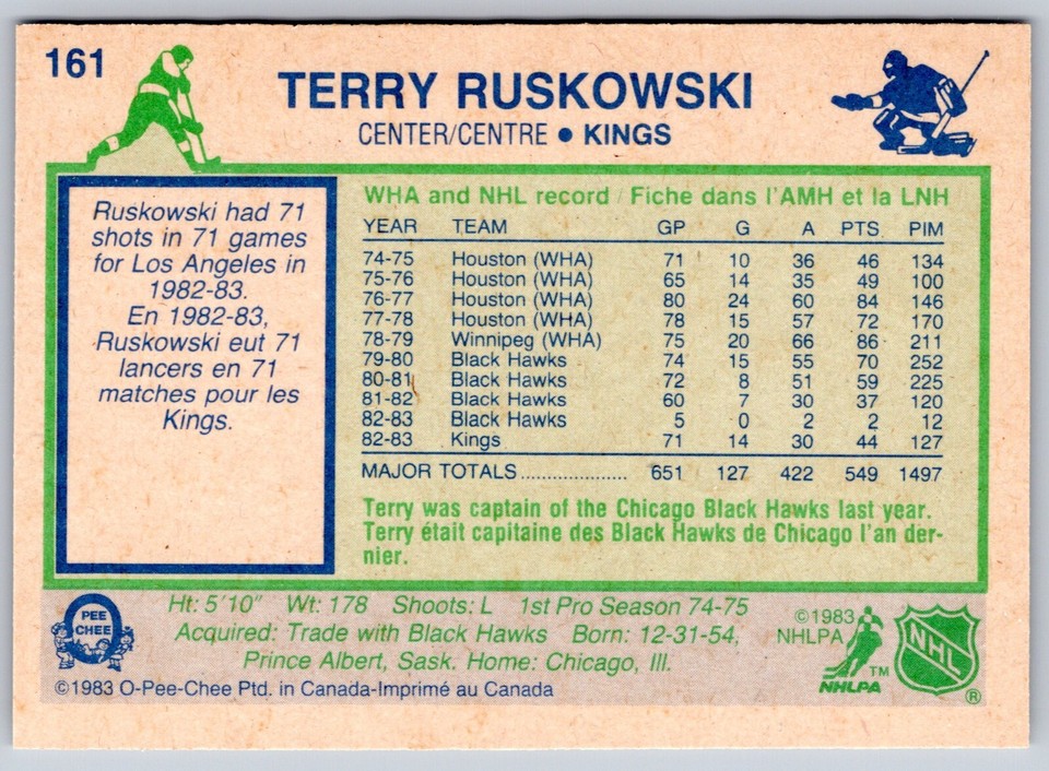 TERRY RUSKOWSKI 1983-84 O-PEE-CHEE 83-84 NO 161 NRMINT+ 28162 | eBay