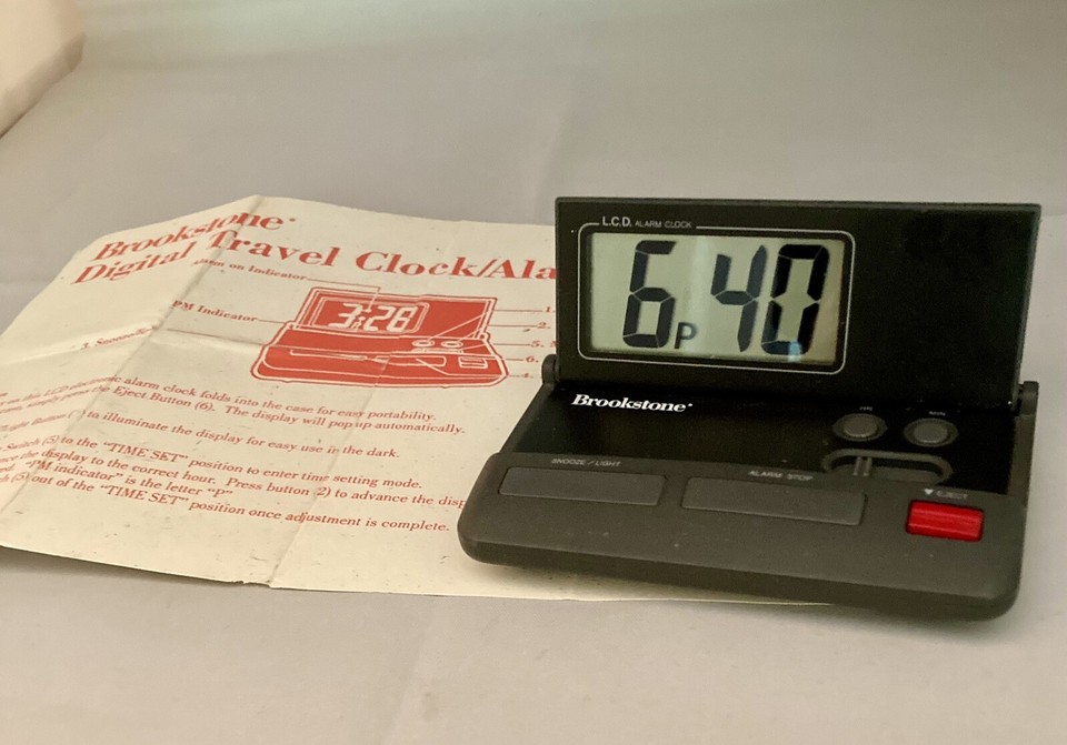 Brookstone Digital Travel Clock / Alarm 4 inch works w new battery ...