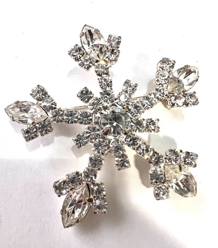Vintage Silver Tone Prong Set White Rhinestone Snowflake Brooch | eBay