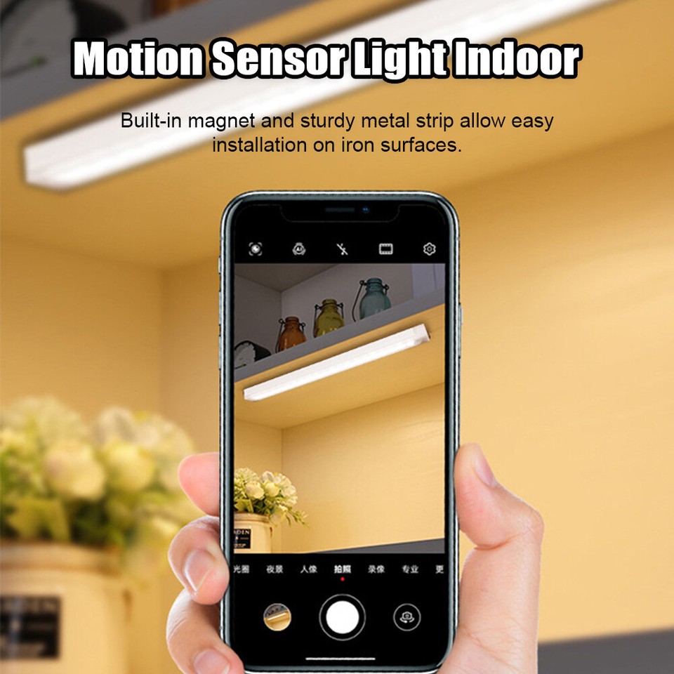LED Motion Sensor Cabinet USB Port Rechargeable Magnet 30cm Dimmable ...