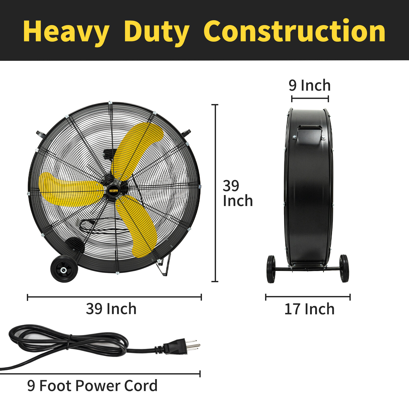 36" Industrial Drum Fan, 18600 CFM High Velocity 2 Speed 3/5 HP Heavy ...
