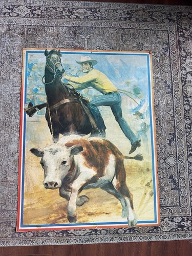 Vintage Rodeo Days Advertising Sign Poster Two Sided Western Cowboy | eBay