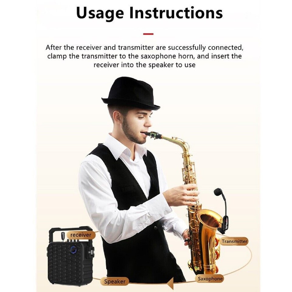30Hz-16000Hz Microphone For Trumpet Saxophone Instrument UHF 50M Range ...