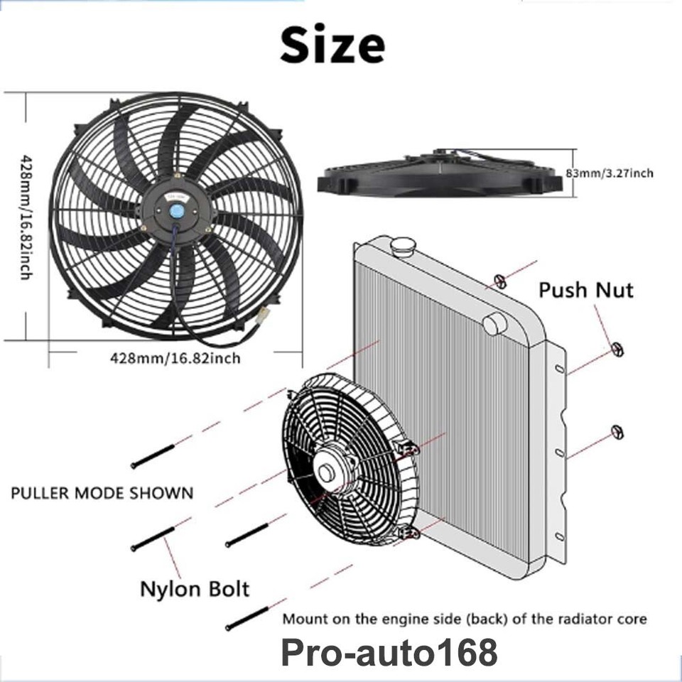 16" Inch Electric Radiator Fan Pusher Puller 120w High Power Motor 3500 ...