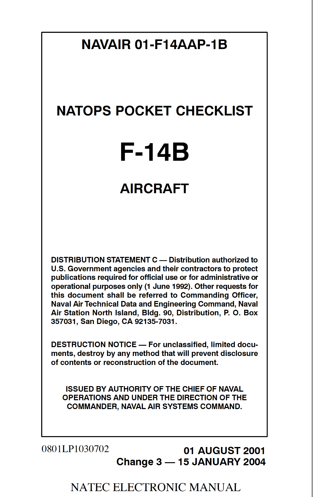355 Page 2004 F-14 F-14B TOMCAT NAVAIR 01-F14AAP-1B POCKET CHECKLIST on ...