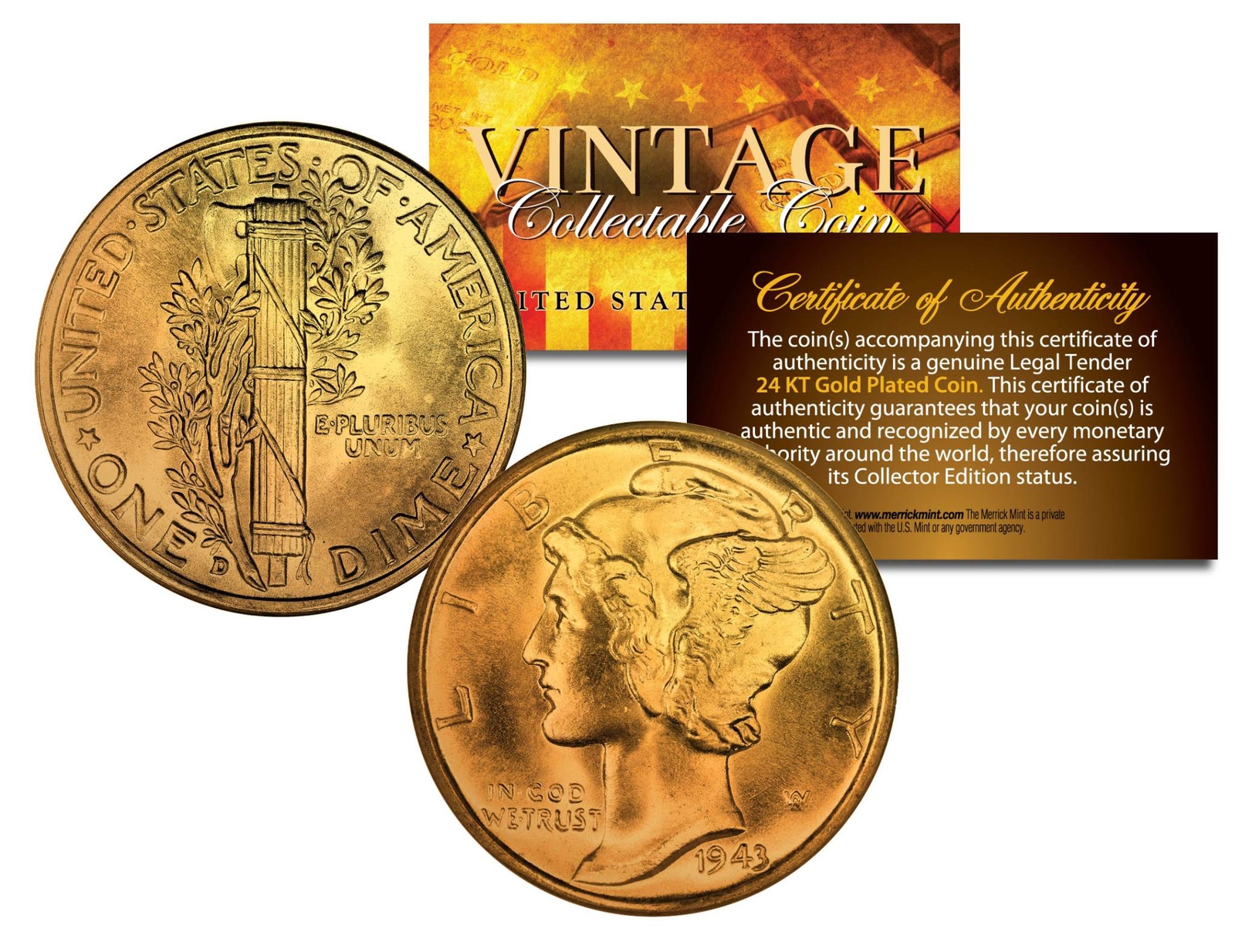 Lot of 2 MERCURY Silver Dimes US Coins 24K GOLD PLATED Winged Liberty w ...