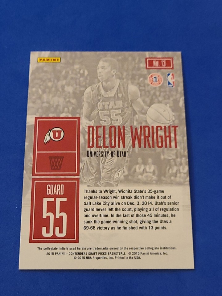 2015 Delon Wright Panini Contenders Draft Picks #13 Game Day | eBay