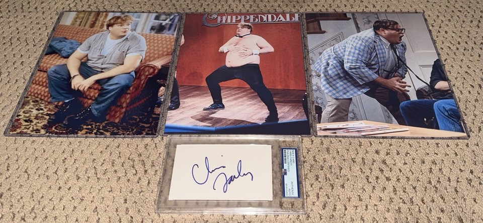 CHRIS FARLEY SIGNED 3X5 INDEX CARD PSA DNA AUTOGRAPH TOMMY BOY SNL AUTO ...
